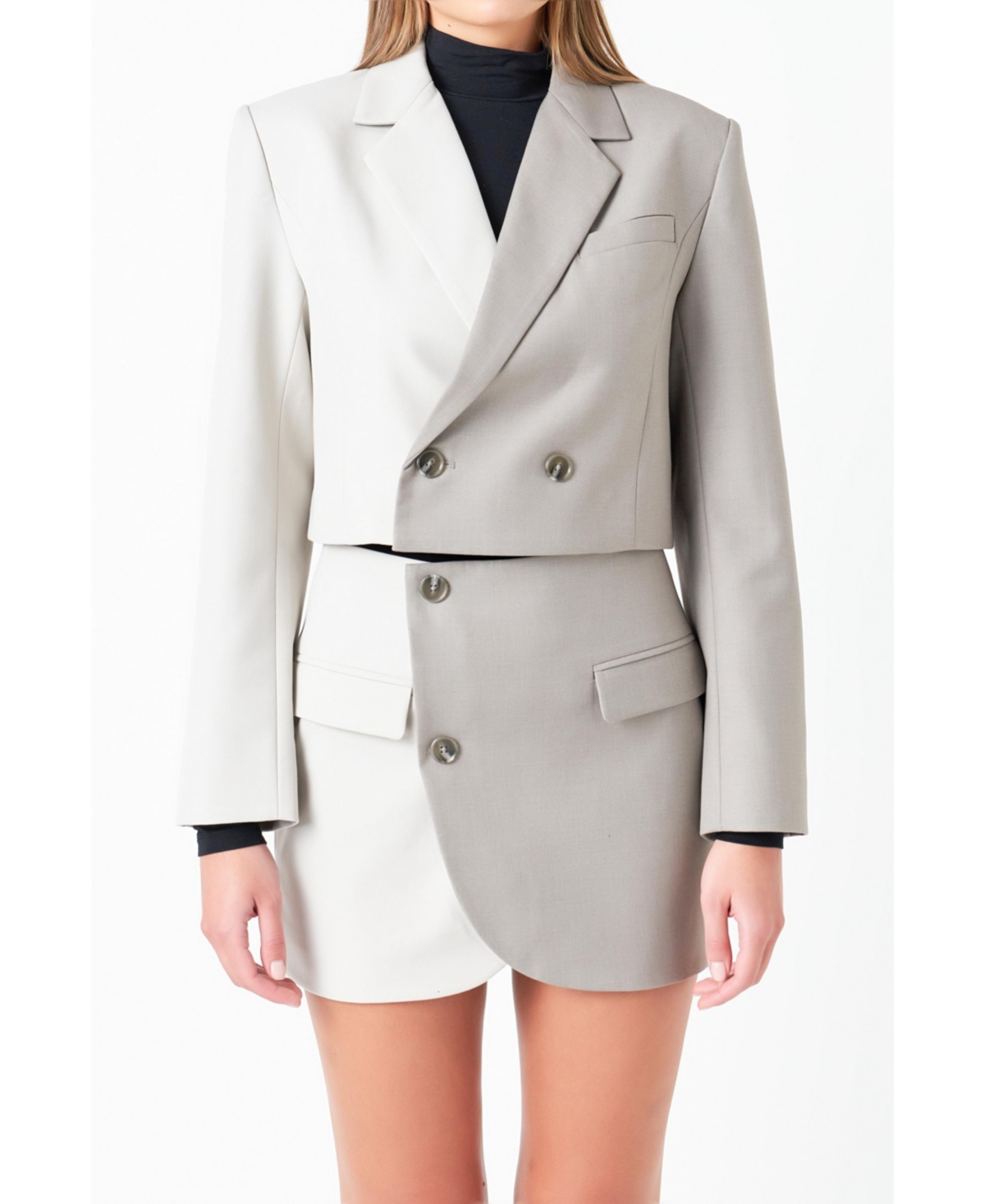Click here for Womens Cropped Colorblock Blazer - Grey multi prices