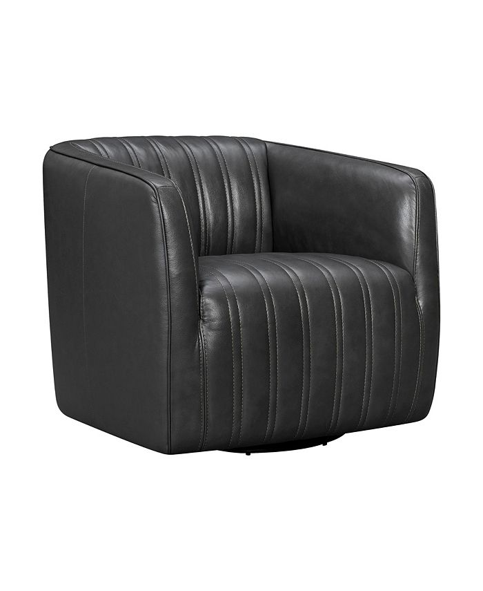 Armen Living Aries 31" Genuine Leather Swivel Barrel Chair - Macy's