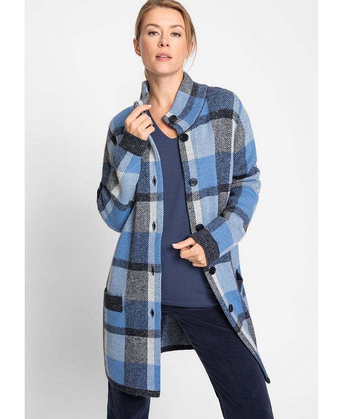 Olsen Women's Long Sleeve Longline Plaid Sweater Cardigan - Macy's
