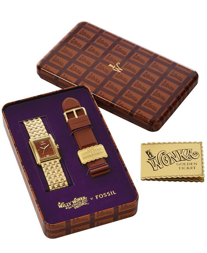 Fossil X Willy Wonka Limited Edition Men's Three-Hand Gold-Tone Stainless Steel Watch 30mm - Macy's