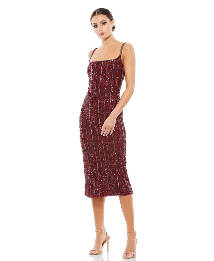 Mac Duggal Women's Beaded Spaghetti Strap Midi Slip Dress - Macy's