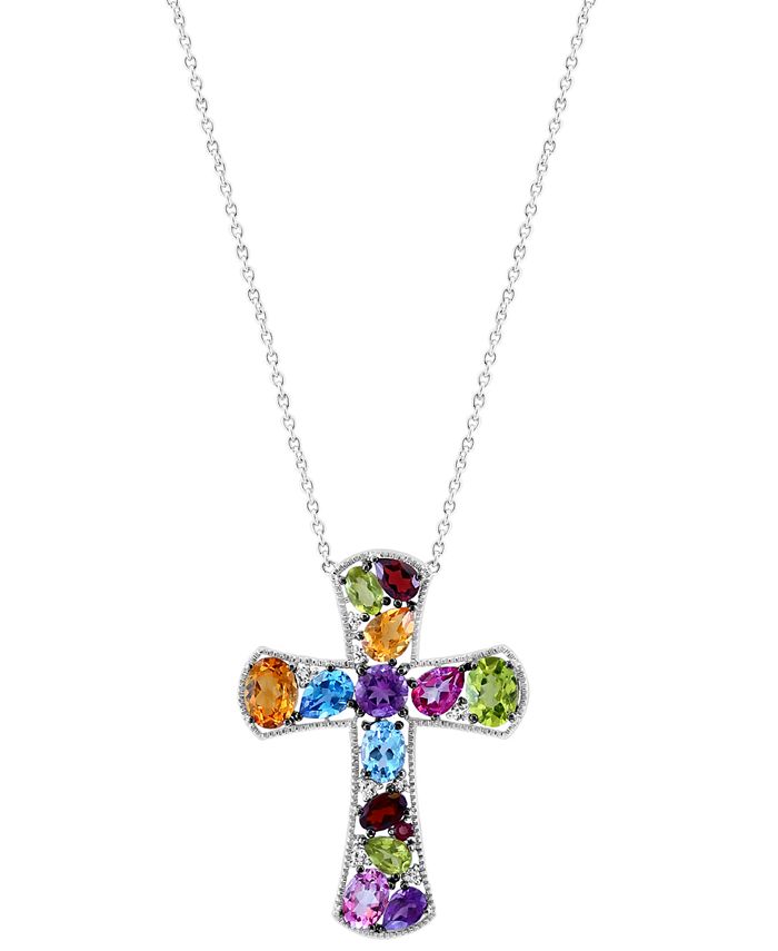 EFFY Collection EFFY® Multi-Gemstone Cross 18" Pendant Necklace (9-3/4 ...