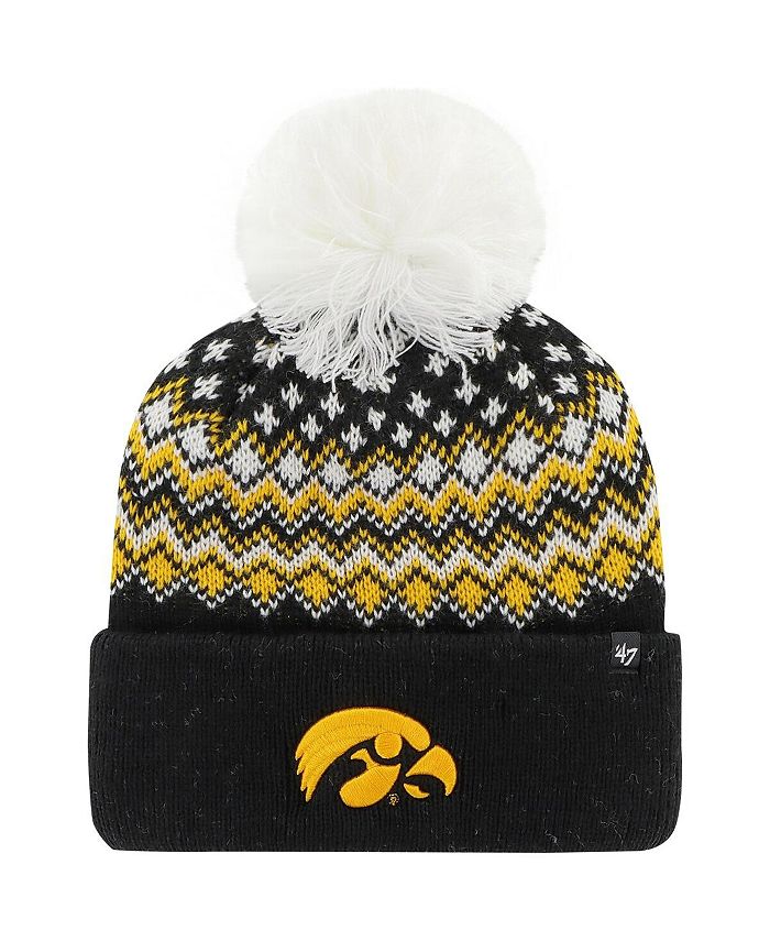 '47 Brand Women's Black Iowa Hawkeyes Elsa Cuffed Knit Hat with Pom ...