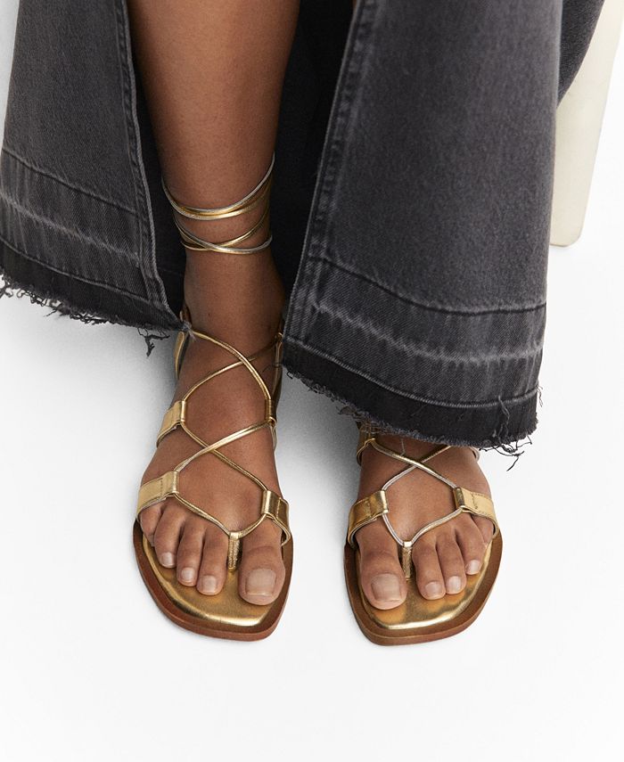 MANGO Women's Metallic Straps Sandals - Macy's