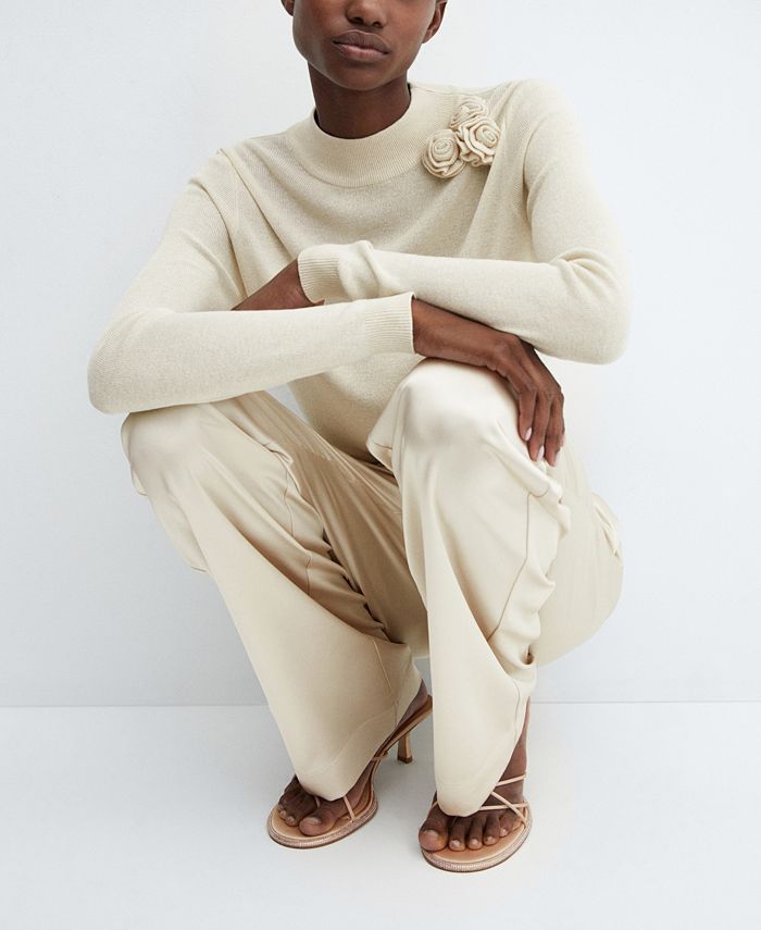 MANGO Women's Flower Detail Lurex Sweater - Macy's