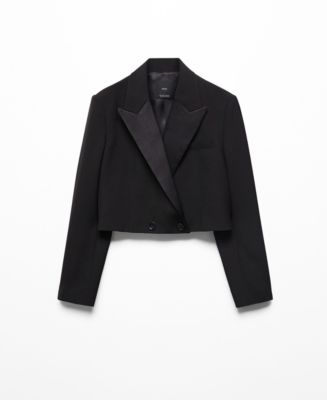 MANGO Women's Button Detail Cropped Blazer - Macy's