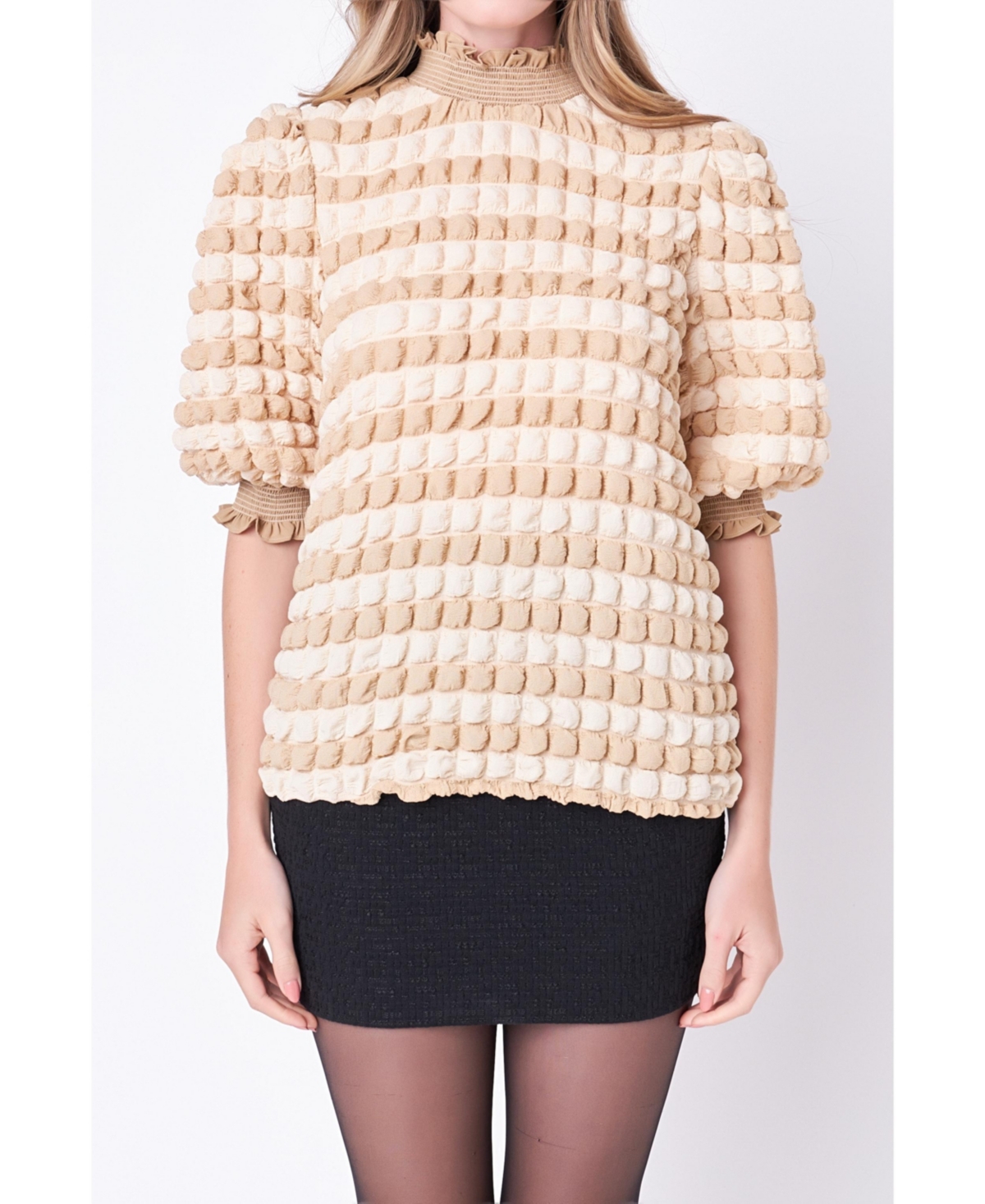 Click here for Womens Textured Mock Neck Short Sleeve Blouse - Be... prices