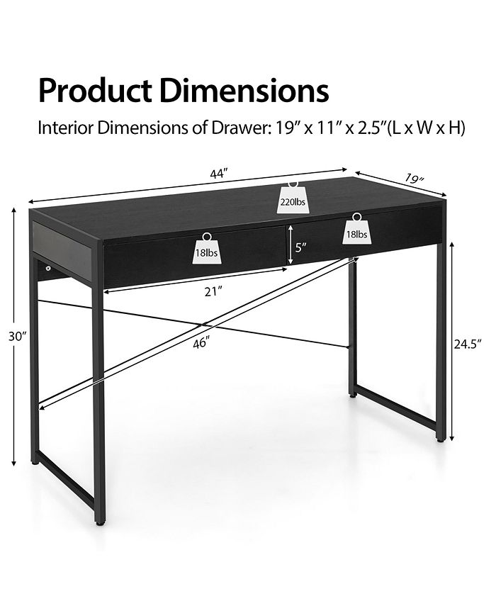 Costway Computer Desk Metal Frame Study Table Home Office Workstation ...