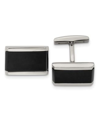 Chisel Stainless Steel Polished Black Onyx Rectangle Cufflinks - Macy's