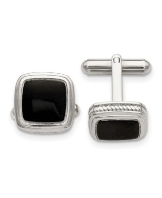 Chisel Stainless Steel Polished Black plated Textured Edge Cufflinks ...