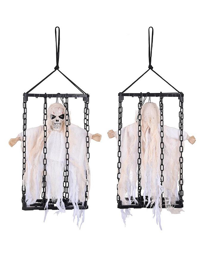 Yescom 3 Pcs Animated Hanging Caged Ghost Shaking Scary Chained Skull ...
