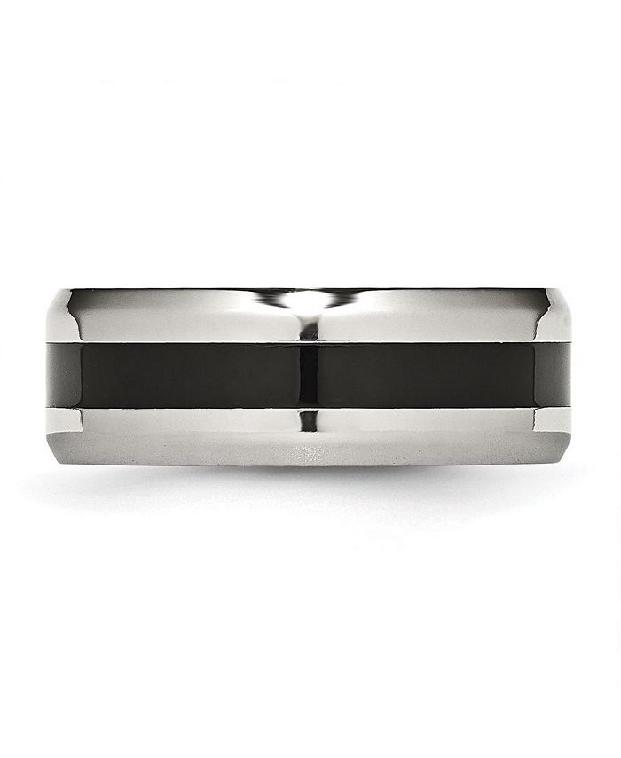 Chisel Stainless Steel Polished Black Enamel 8mm Edge Band Ring - Macy's