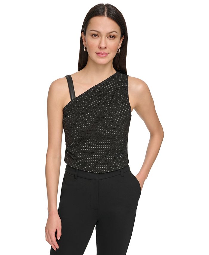DKNY Women's Mixed-Media Studded Top - Macy's