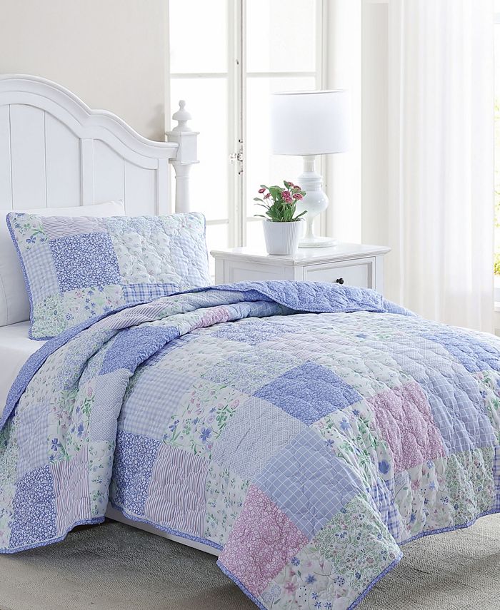 Laura Ashley Parker Patchwork Reversible 2 Piece Quilt Set, Twin - Macy's