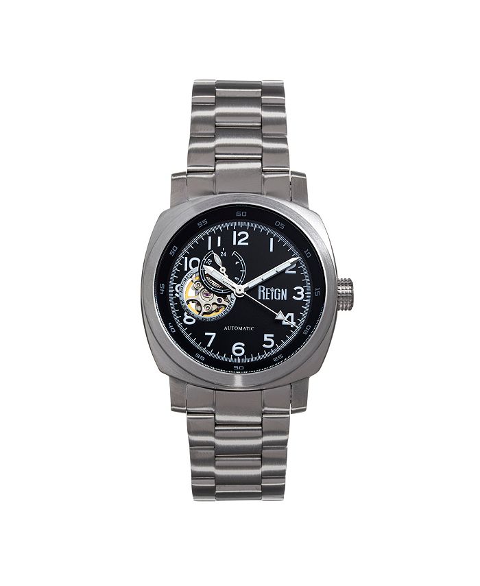 Reign Men Impaler Semi-Skeleton Stainless Steel Strap Watch - Black ...