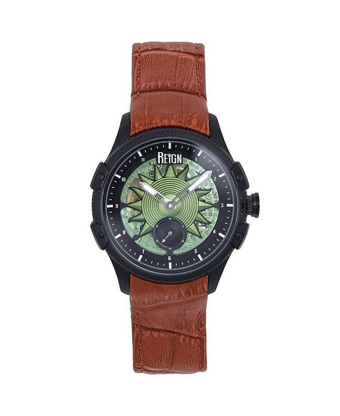 Reign Men Solstice Automatic Semi-Skeleton Leather Strap Watch - Brown ...