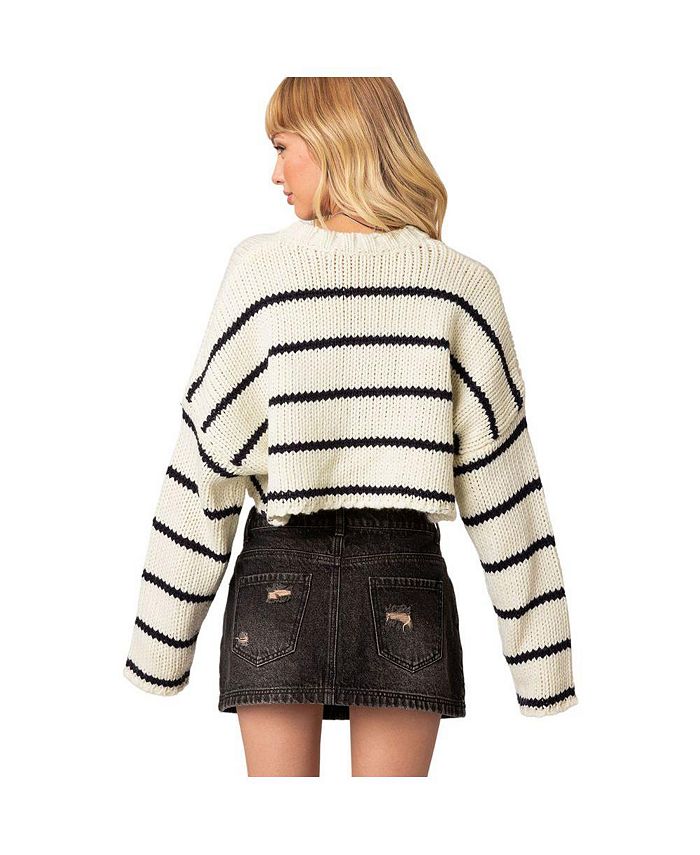 Edikted Women's Sister striped cropped sweater - Macy's