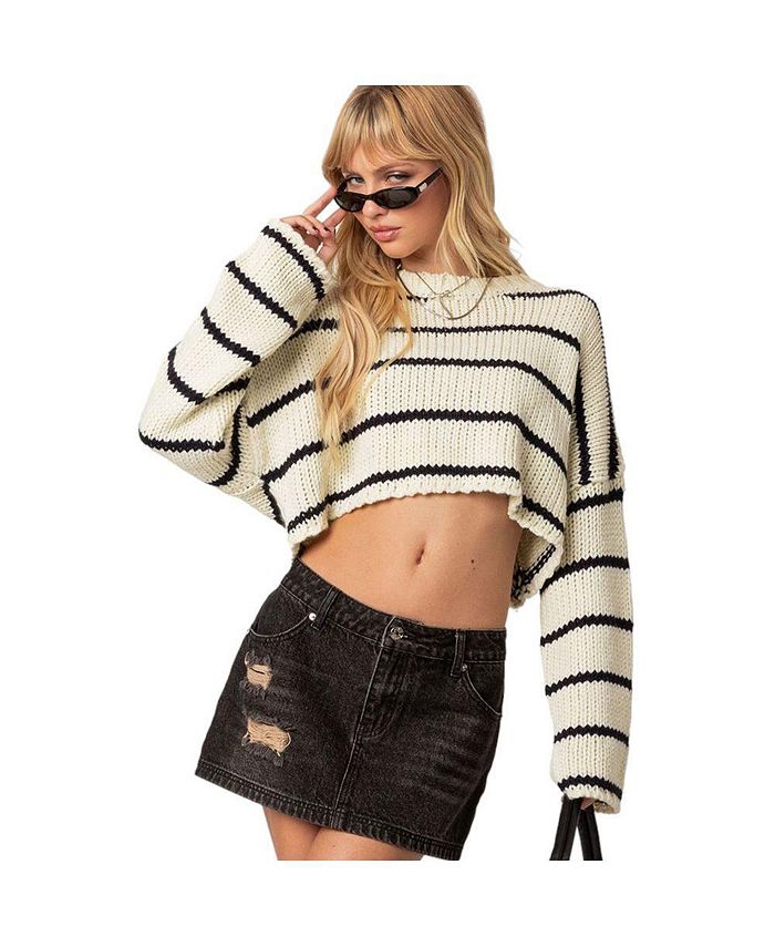 Edikted Women's Sister striped cropped sweater - Macy's