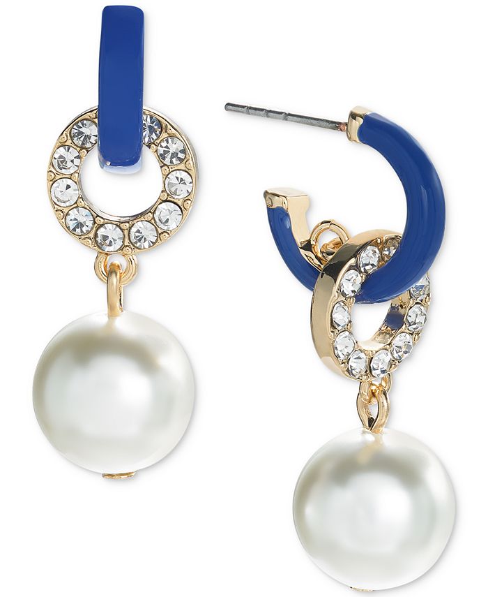 On 34th Gold-Tone Pavé Ring & Imitation Pearl Charm C-Hoop Earrings ...