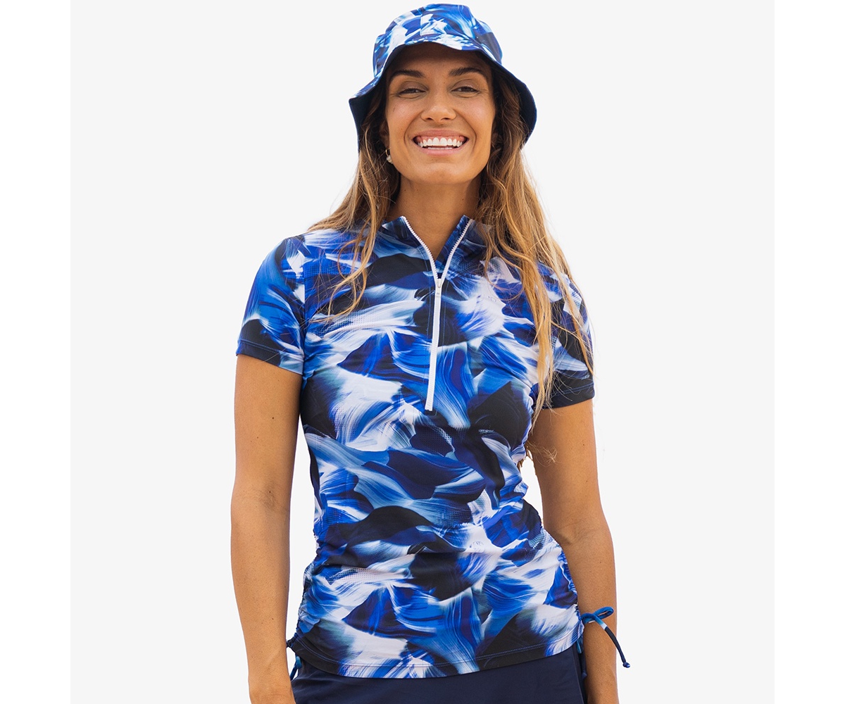 Click here for Calypsa Womens Half-Zip Adele Swim Top - Navy wave prices