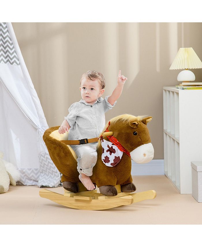 Qaba Baby Rocking Horse, Plush Animal Rocker w/ Realistic Sound, Pedals ...