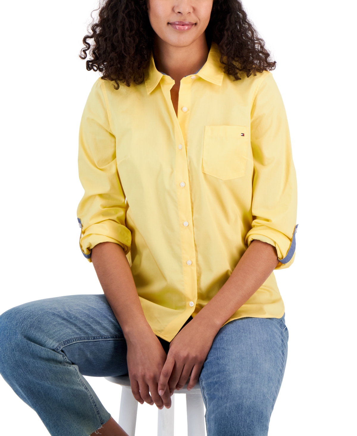 Click here for Tommy Hilfiger Womens Cotton Roll-Tab Button-Up Sh... prices