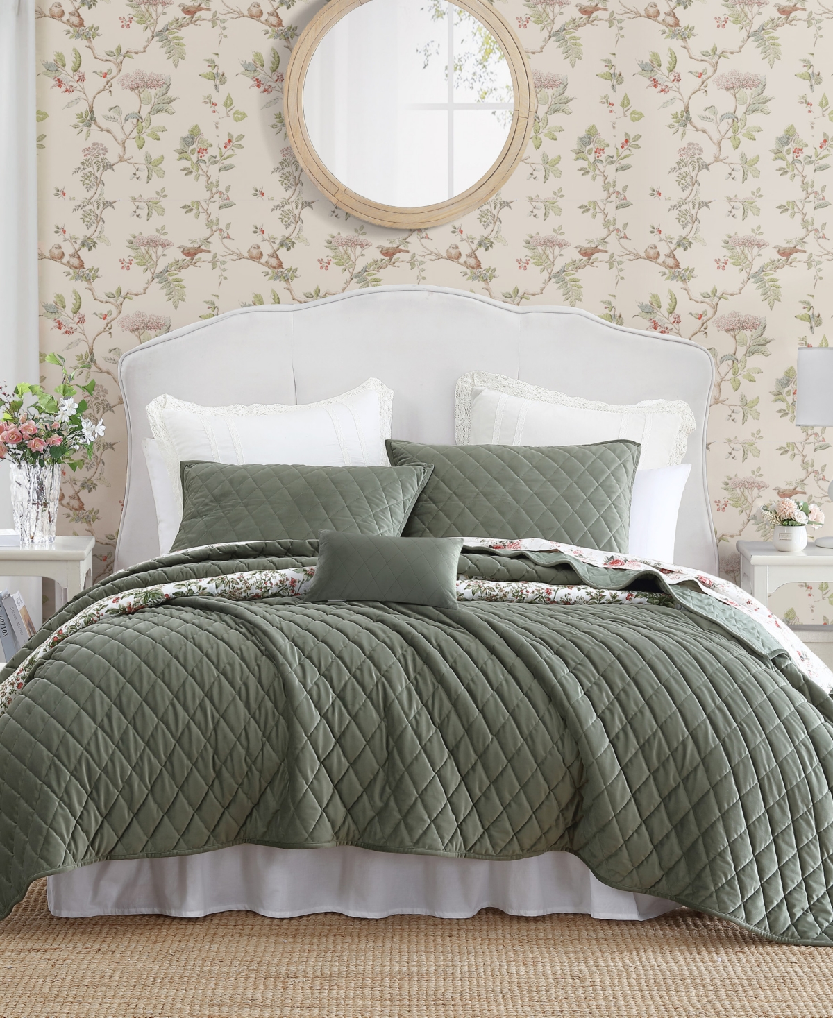 Click here for Laura Ashley Solid Diamond Stitch Velvet 4-Piece Q... prices