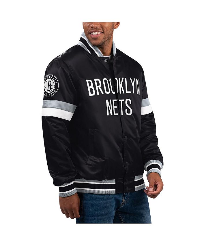 Starter Men's Black Brooklyn Nets Home Game Satin Full-Snap Varsity ...