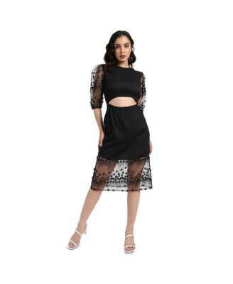 Campus Sutra Women's Black Self-Design Dress With Cutout Detail - Macy's