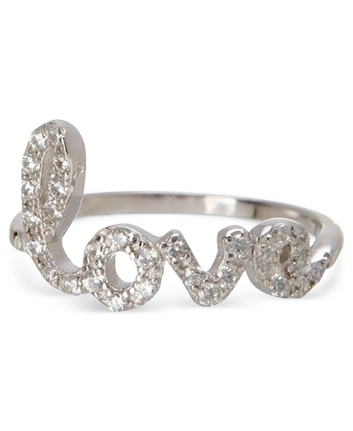 ADORNIA Rhodium-Plated Pavé Cursive Script Love Ring - Macy's