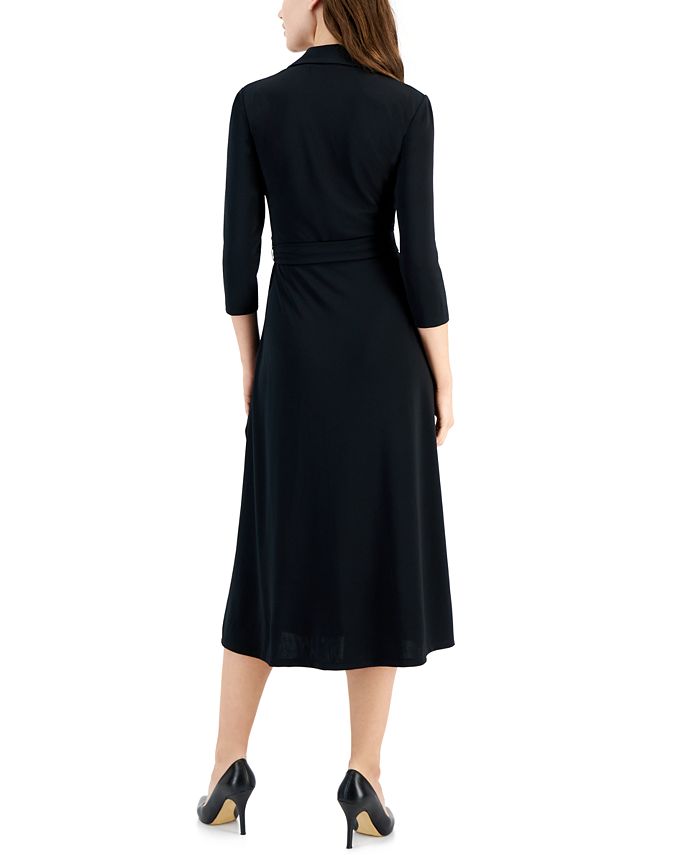 Anne Klein Women's Faux-Wrap Collared Midi Dress - Macy's