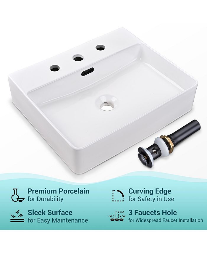 Aquaterior Rectangle Ceramic Sink Bathroom Countertop Basin with Faucet ...