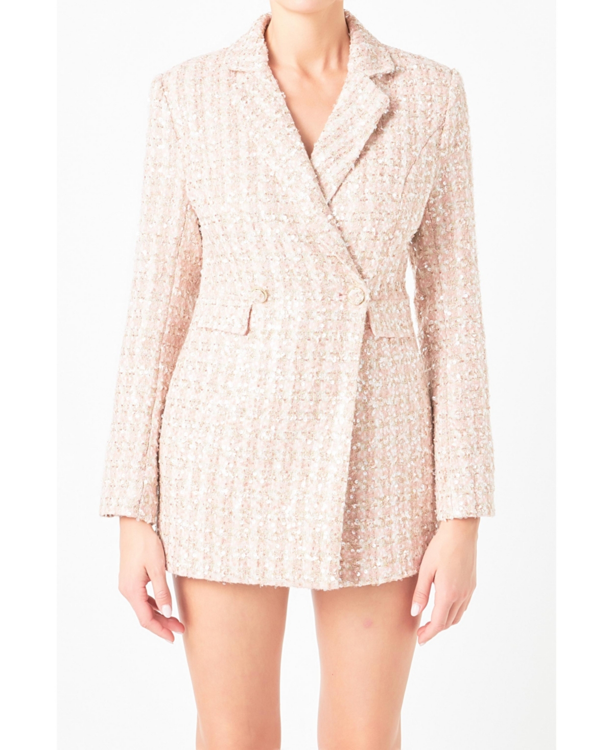 Click here for Womens Sequins Tweed Romper - Pink prices