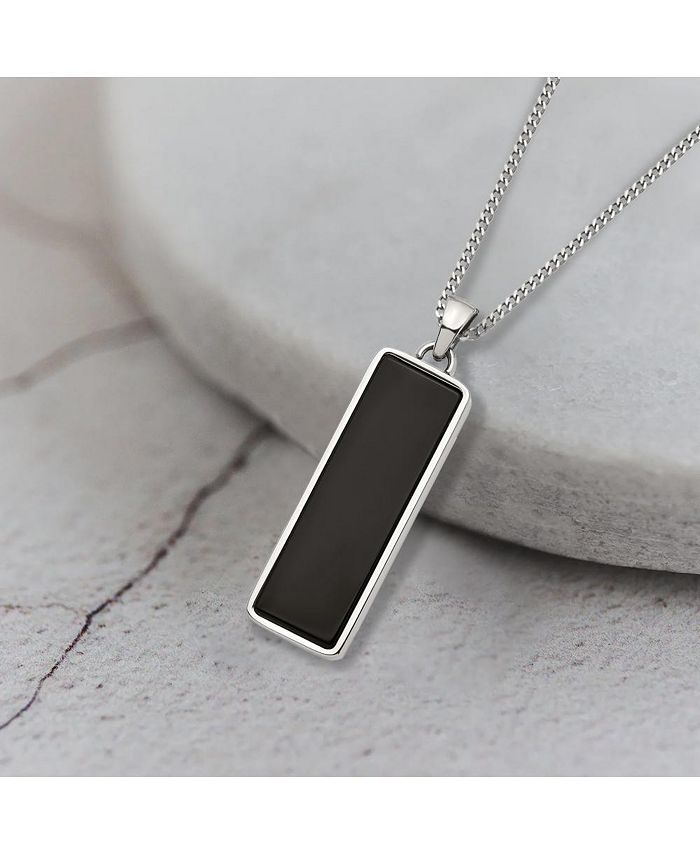 Chisel Black Onyx Inlay Rectangle Pendant Curb Chain Necklace - Macy's