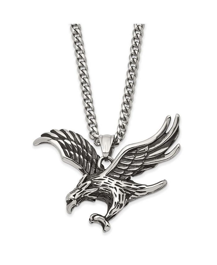 Chisel Antiqued and Polished Eagle Pendant on a Curb Chain Necklace ...