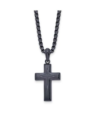 Chisel Brushed Dark Grey IP-plated Cross Pendant Box Chain Necklace ...