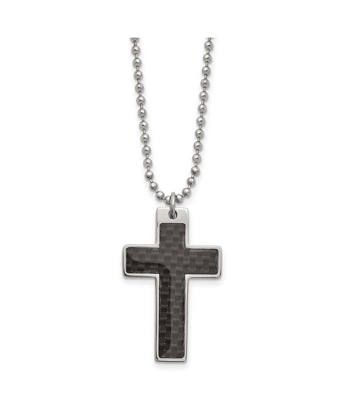 Chisel Black Carbon Fiber Inlay Cross Pendant Ball Chain Necklace - Macy's