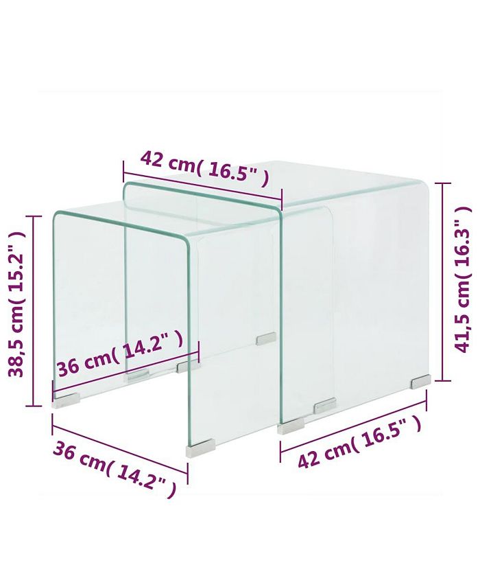 vidaXL Two Piece Nesting Table Set Tempered Glass Clear - Macy's