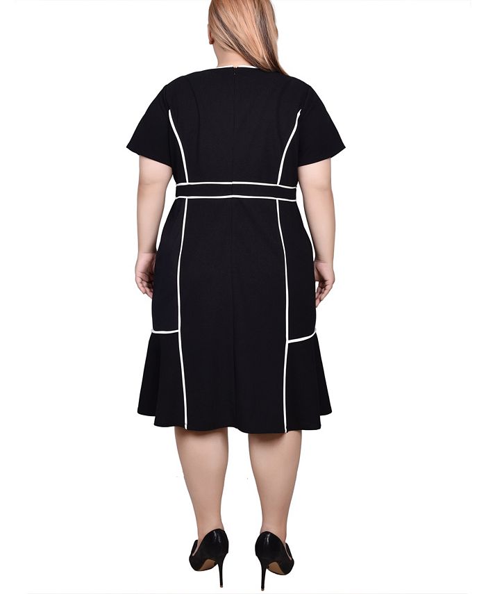 NY Collection Plus Size Short Sleeve Piped Detail Dress - Macy's