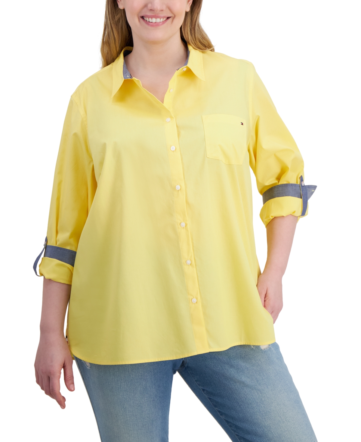 Click here for Tommy Hilfiger Plus Size Cotton Roll-Tab Shirt - S... prices