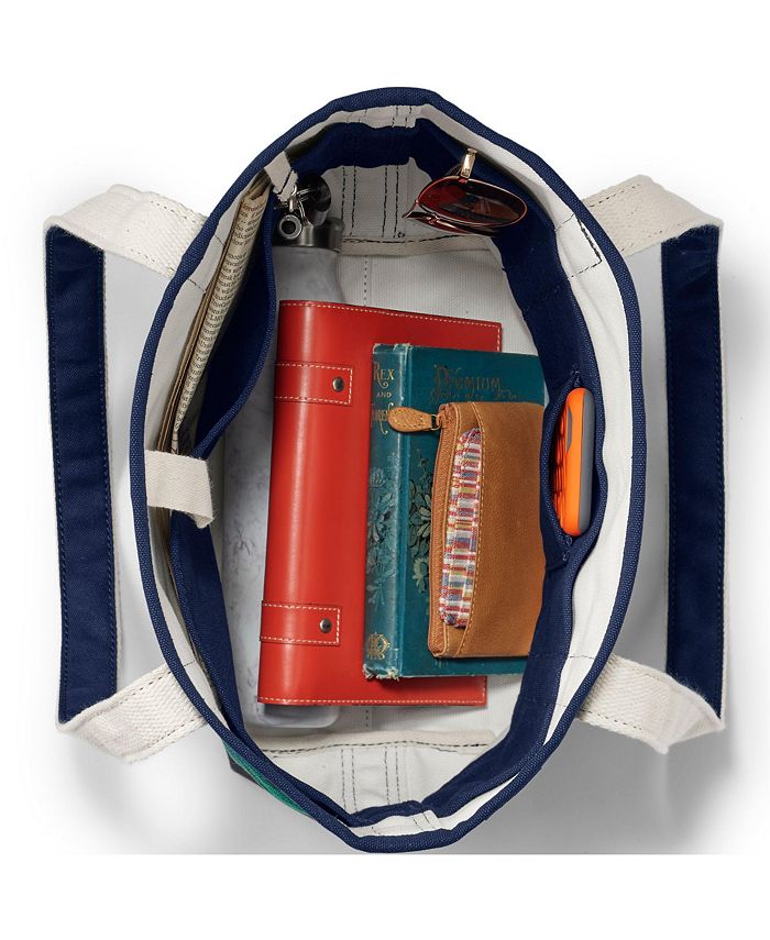 Lands' End Medium Print 5 Pocket Open Top Long Handle Canvas Tote Bag ...