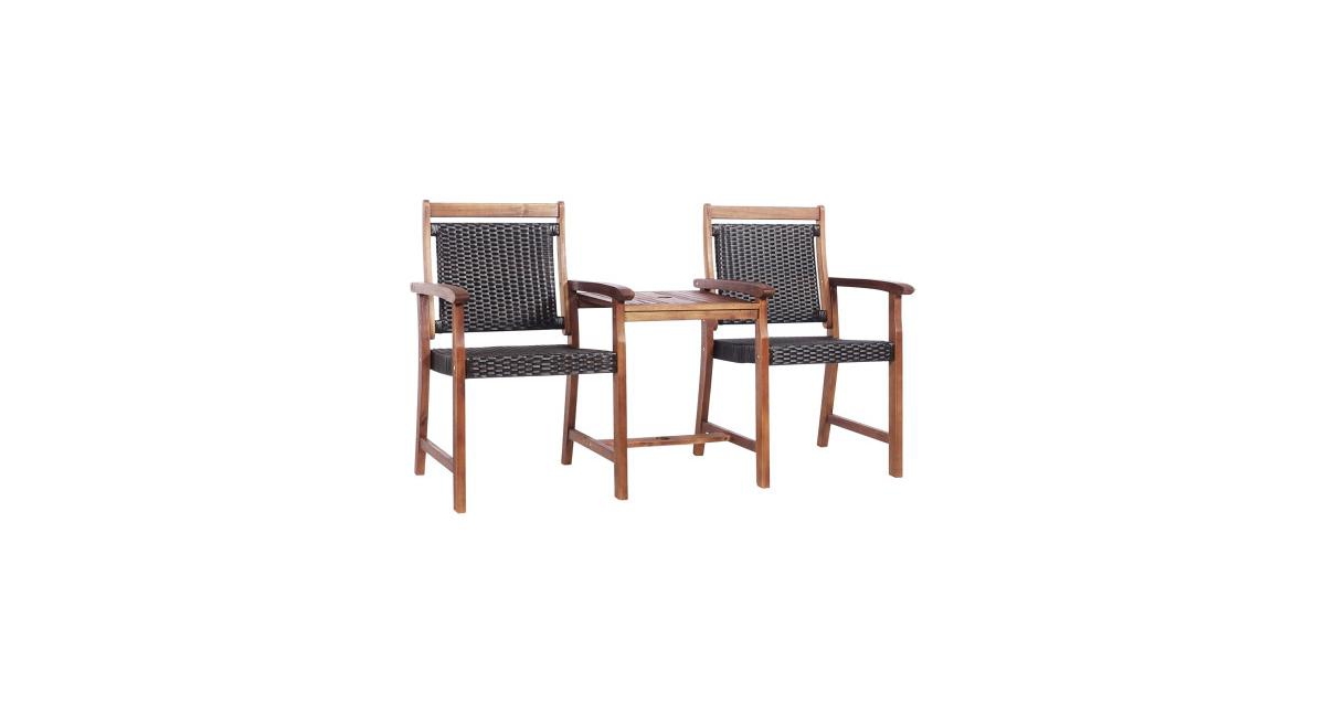 Click here for 2-Seat Patio Rattan Acacia Wood Chair with Coffee... prices