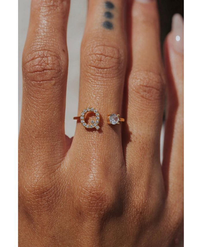 KC Chic Designs Crystal Initial Adjustable Gold-Tone Ring - Macy's