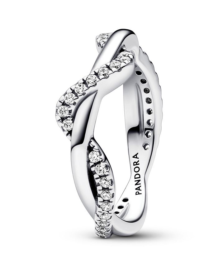 Pandora Sterling Silver with Clear Cubic Zirconia Double Wave Ring - Macy's
