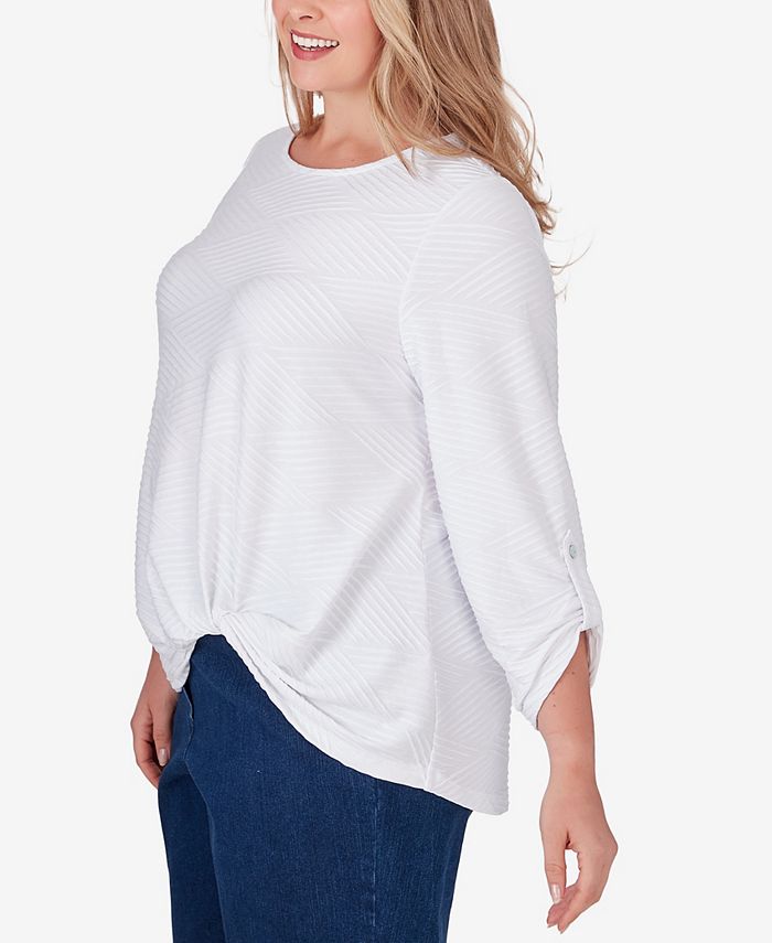 Ruby Rd. Plus Size Scoop Neck Textured Knit Top with Side Detail - Macy's