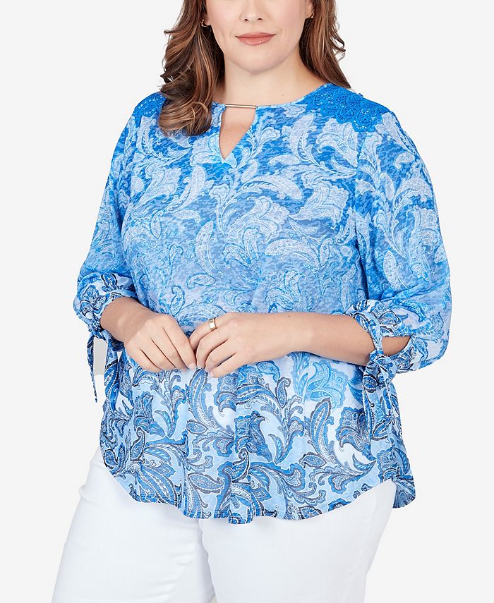Ruby Rd. Plus Size Keyhole Neck with Bar Detail Ombre Paisley Printed ...