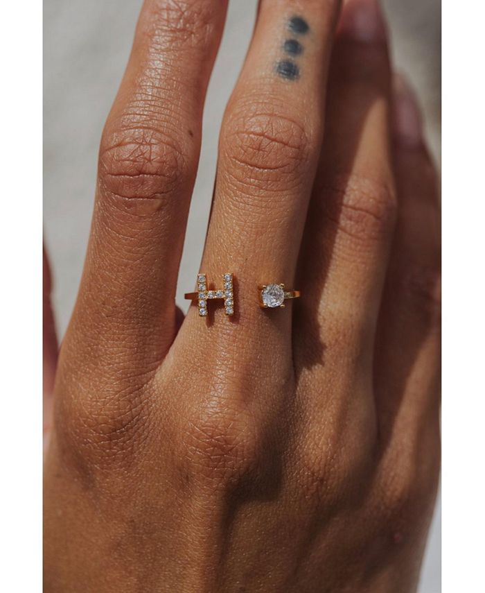 KC Chic Designs Crystal Initial Adjustable Gold-Tone Ring - Macy's