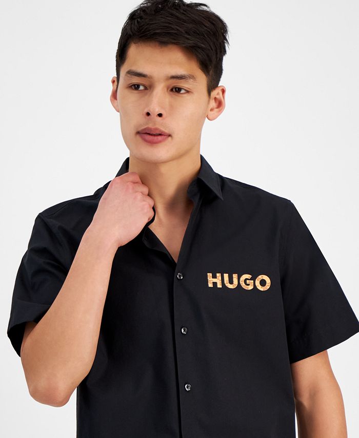 HUGO Men's Relaxed-Fit Logo-Print Button-Down Shirt, Created for Macy's ...