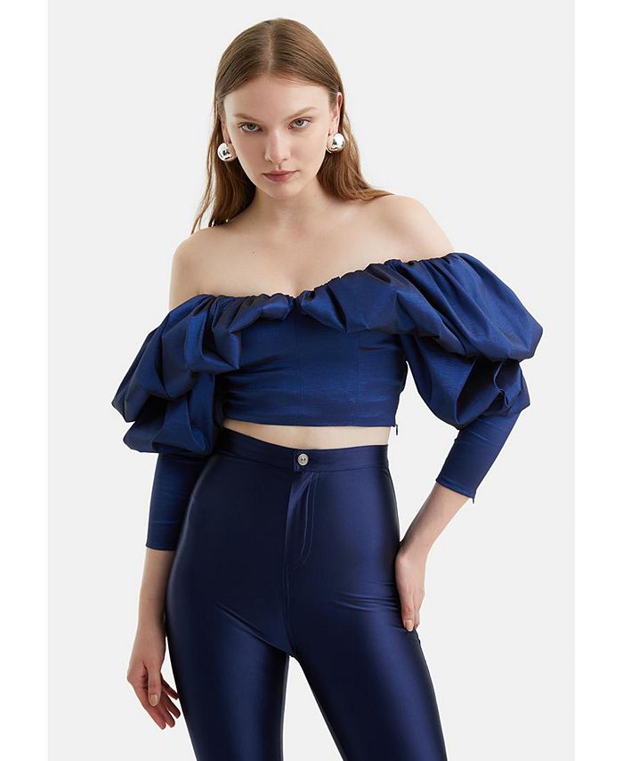 NOCTURNE Women's Balloon Sleeve Crop Top - Macy's