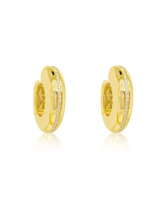Etoielle Yellow Gold Tone Chunky Hoops with CZ Stripe Earrings - Macy's